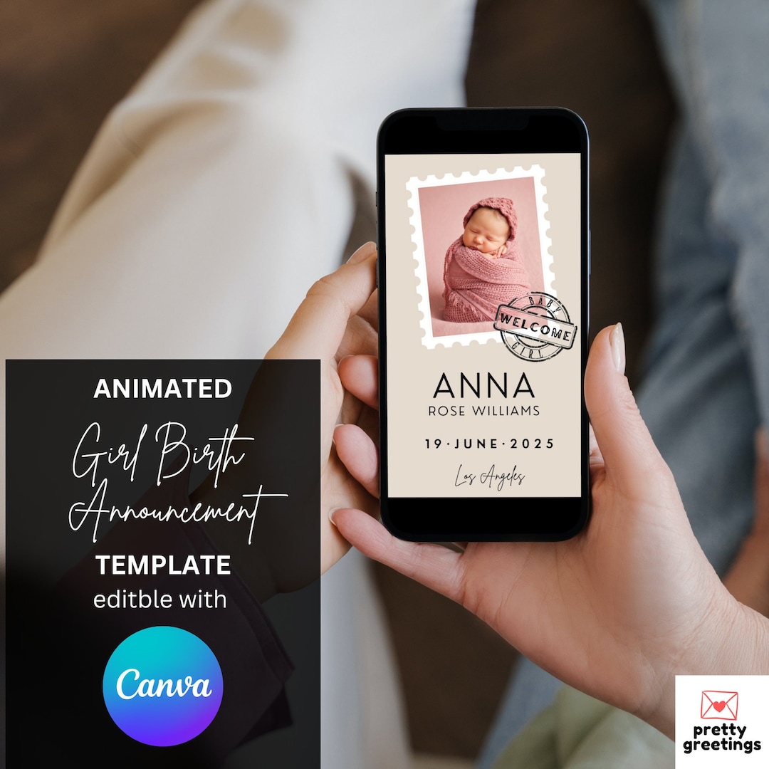 Newborn Welcome Baby Girl Animated E-birth Announcement Video Canva ...