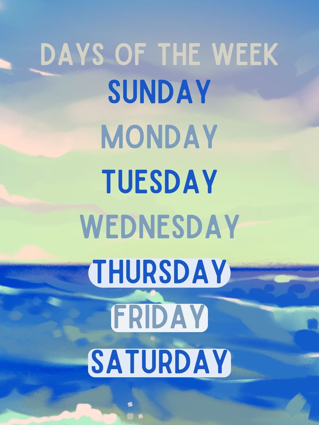 Days of the Week Sea Themed Poster - Etsy