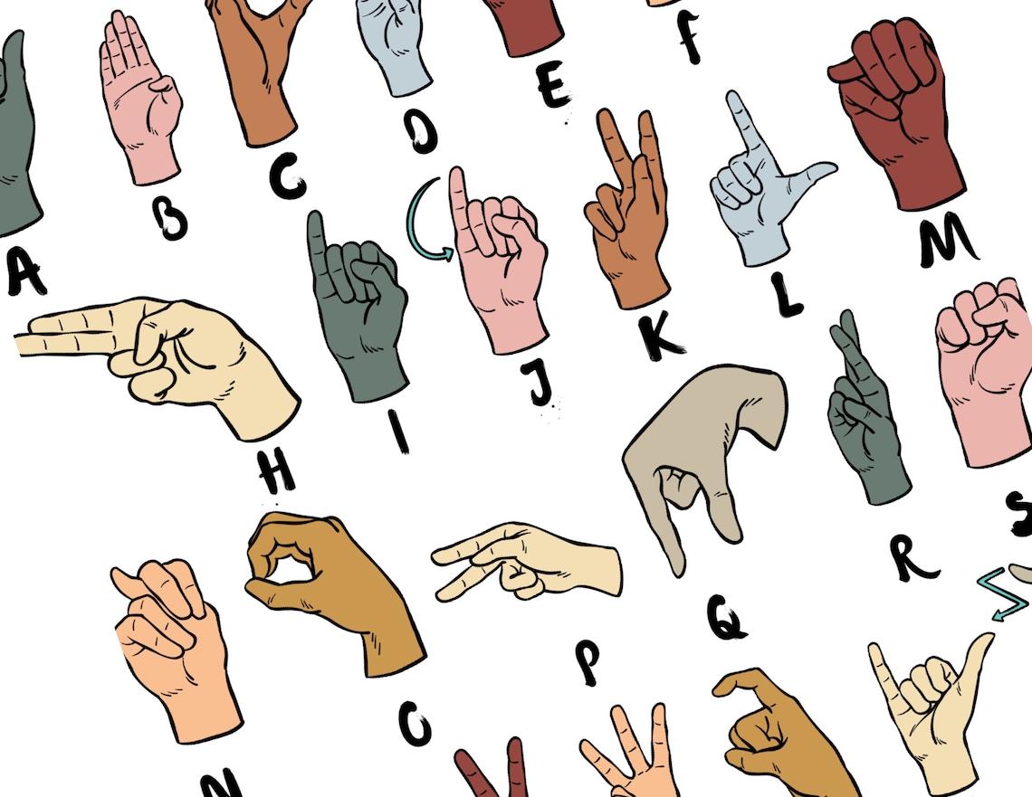 American Sign Language Poster, Printable ASL Alphabet Wall Art, Rainbow ...
