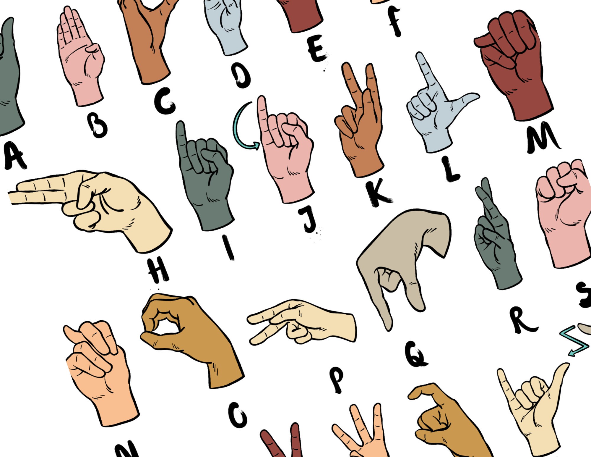 American Sign Language Poster, Printable ASL Alphabet Wall Art, Rainbow ...