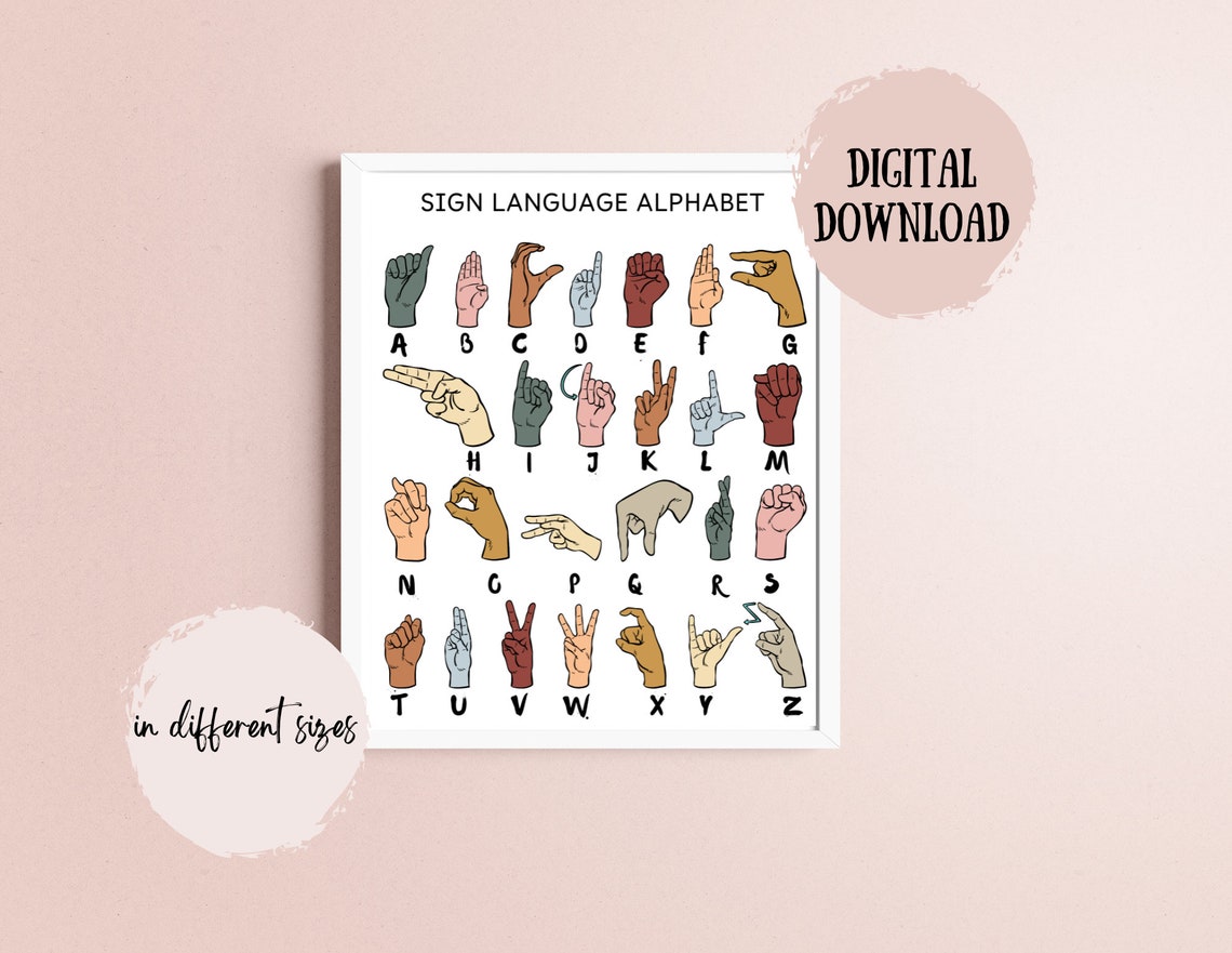 American Sign Language Poster, Printable ASL Alphabet Wall Art, Rainbow ...