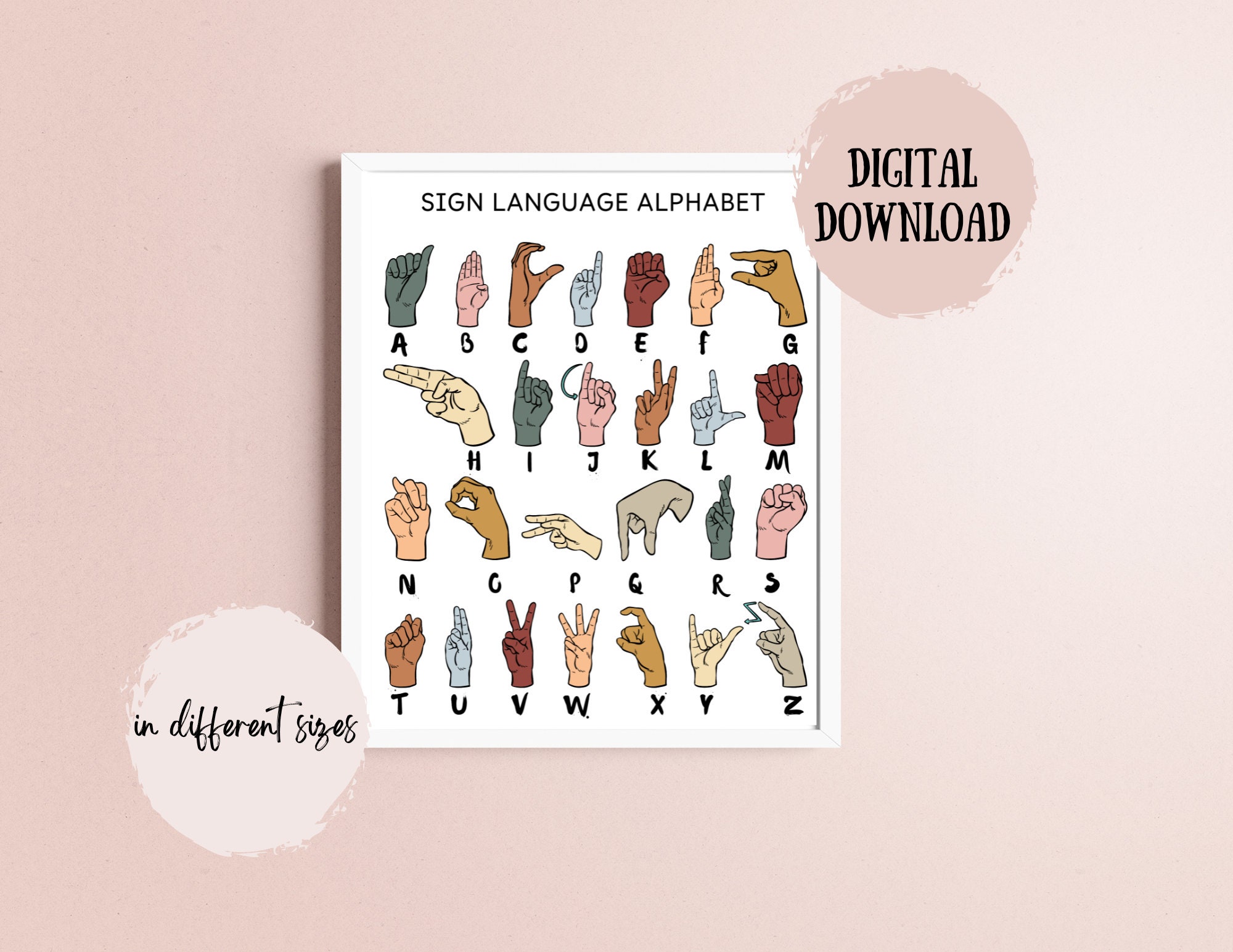 American Sign Language Poster, Printable ASL Alphabet Wall Art, Rainbow ...