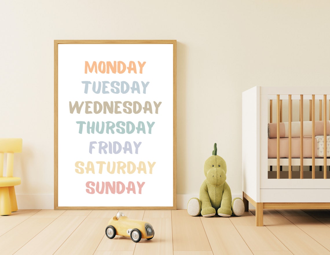 Rainbow Days of the Week, Playroom Educational Poster, Rainbow Nursery ...