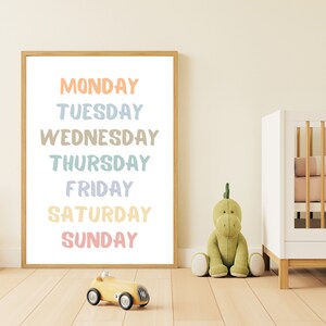 Rainbow Days of the Week, Playroom Educational Poster, Rainbow Nursery ...
