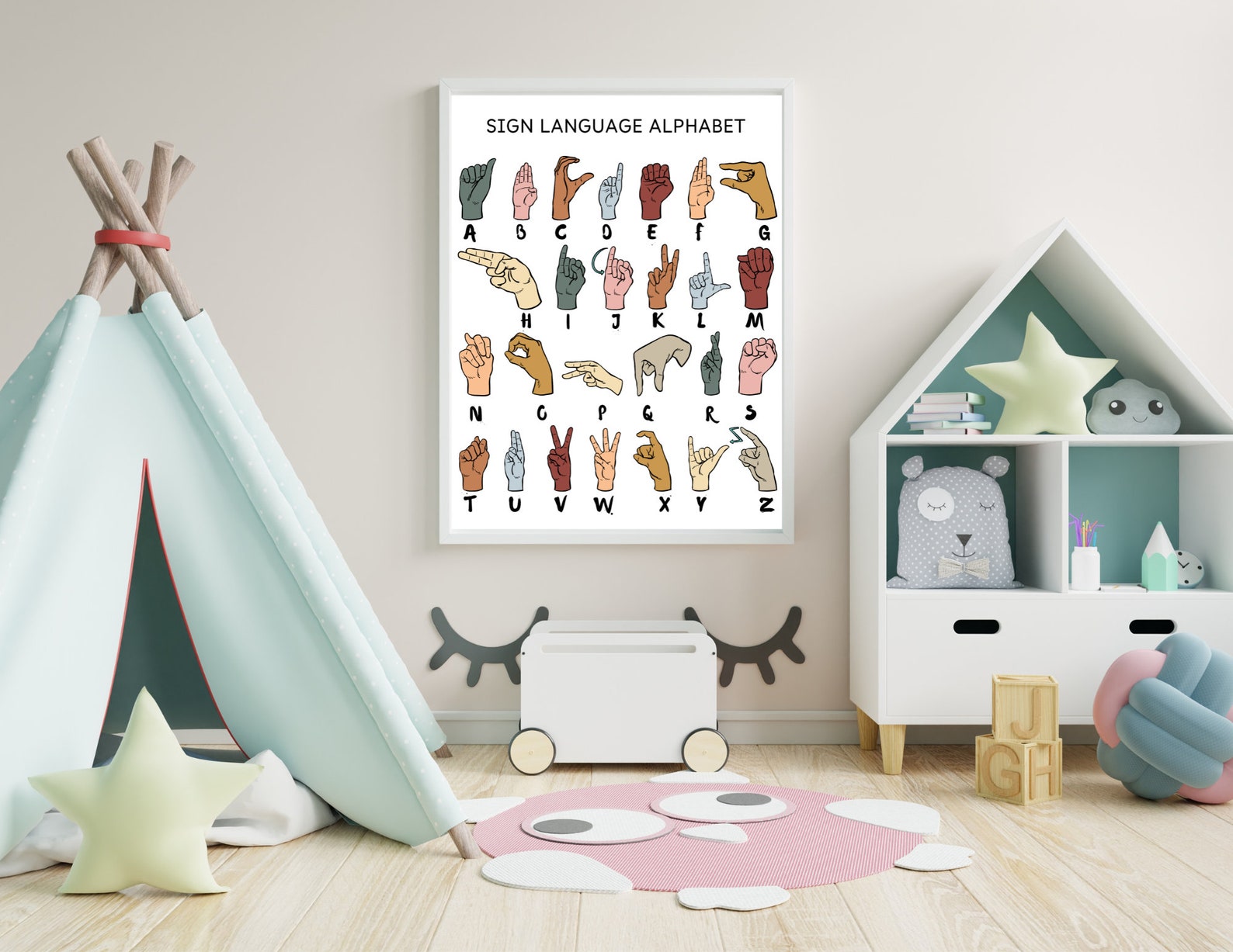 American Sign Language Poster, Printable ASL Alphabet Wall Art, Rainbow ...