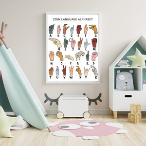 American Sign Language Poster, Printable ASL Alphabet Wall Art, Rainbow ...