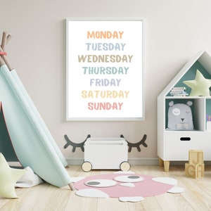 Rainbow Days of the Week, Playroom Educational Poster, Rainbow Nursery ...