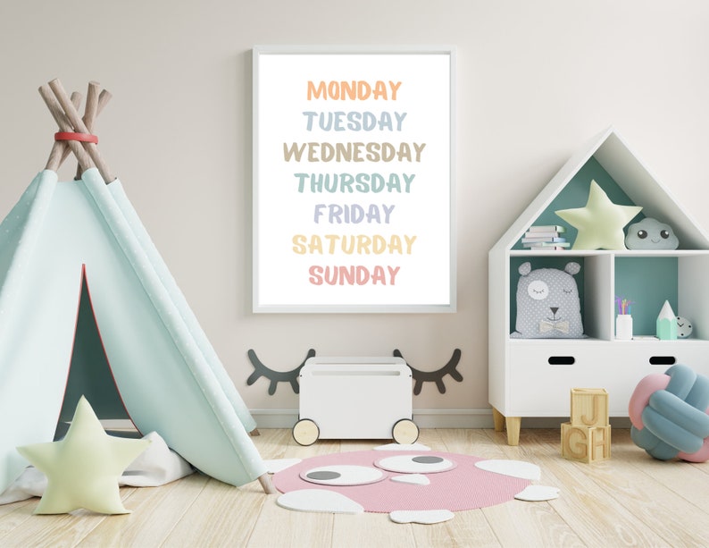 Rainbow Days of the Week, Playroom Educational Poster, Rainbow Nursery ...