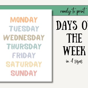 Rainbow Days of the Week, Playroom Educational Poster, Rainbow Nursery ...