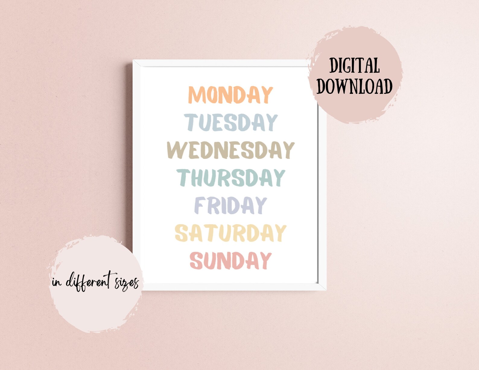 Rainbow Days of the Week, Playroom Educational Poster, Rainbow Nursery ...