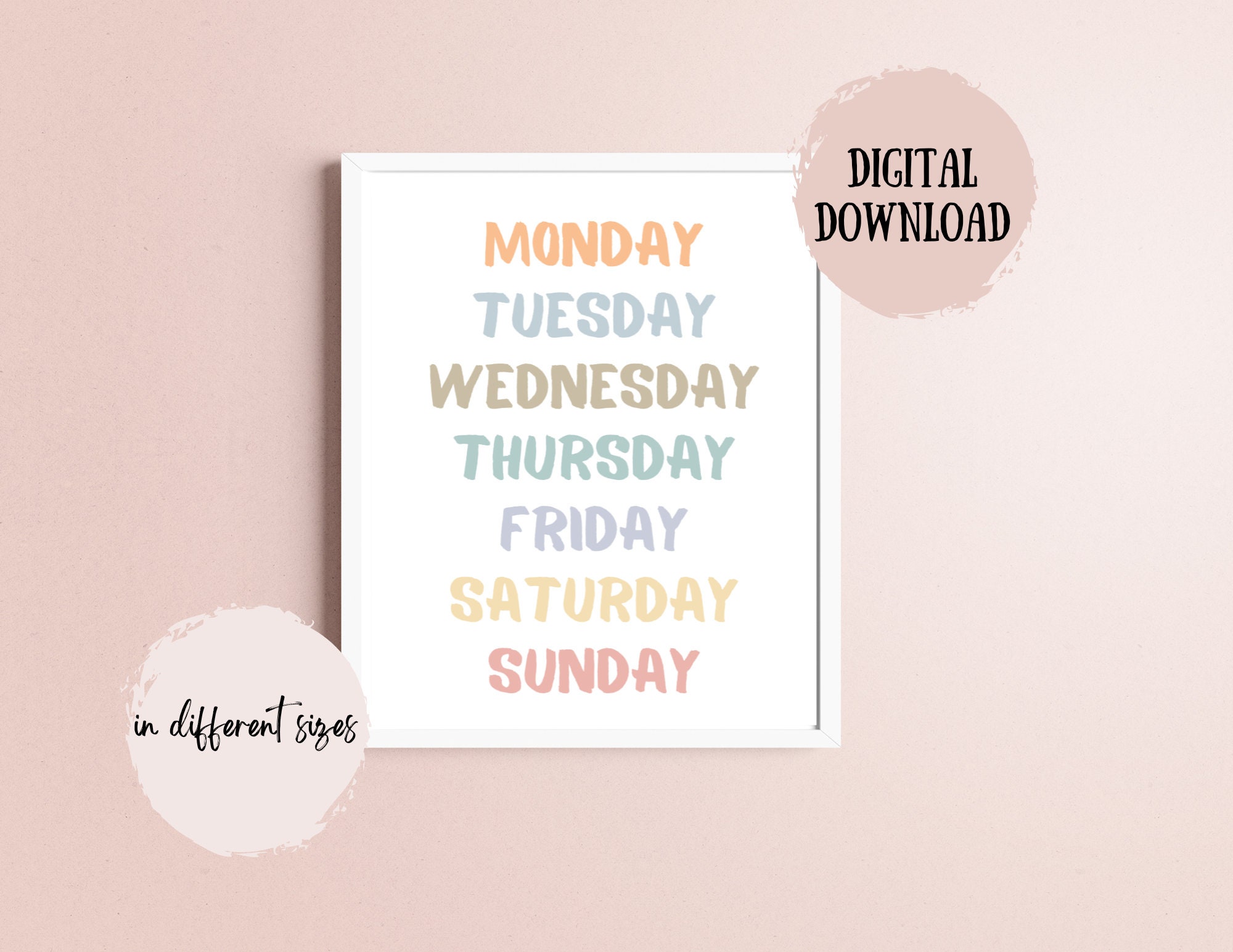 Rainbow Days of the Week, Playroom Educational Poster, Rainbow Nursery ...