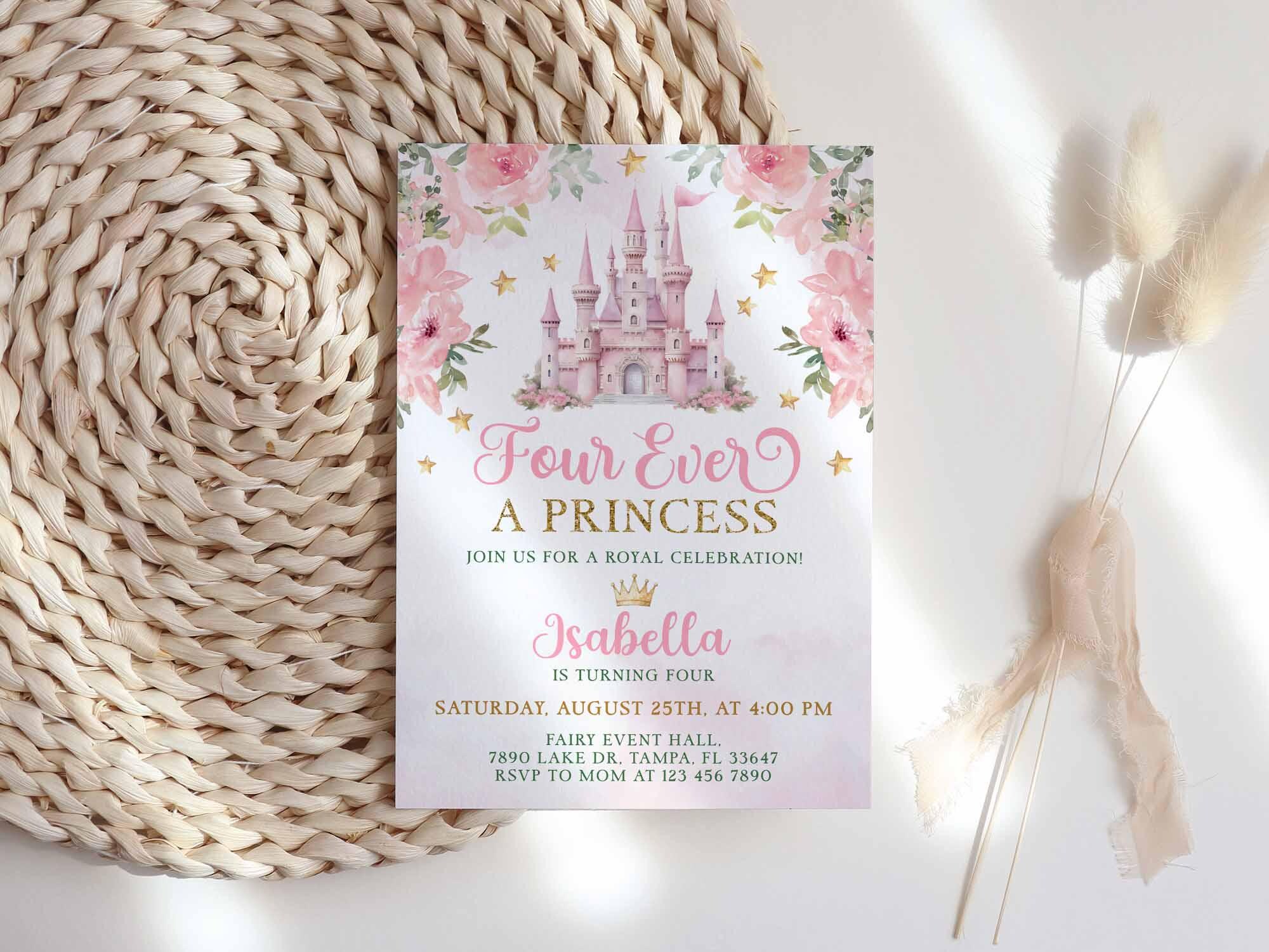 Four Ever A Princess Birthday Invitation, Editable Pink Princess Party ...