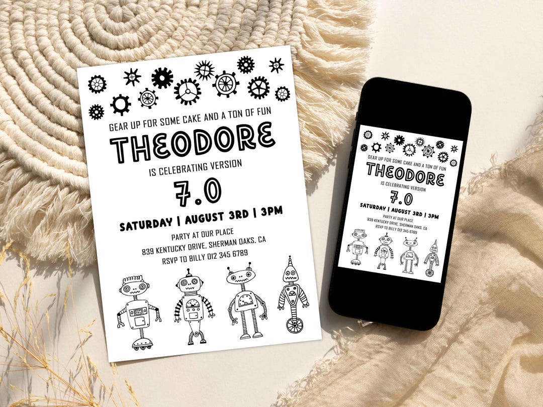 Robot Invitation Template, Editable Cartoon Robot Invitation for Boys ...