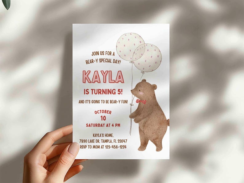 Editable Bear Birthday Invitation Template Adventure Bear Party Neutral ...