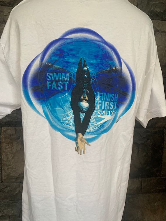 Vintage Speedo Swim Fast Finish First T shirt - Gem