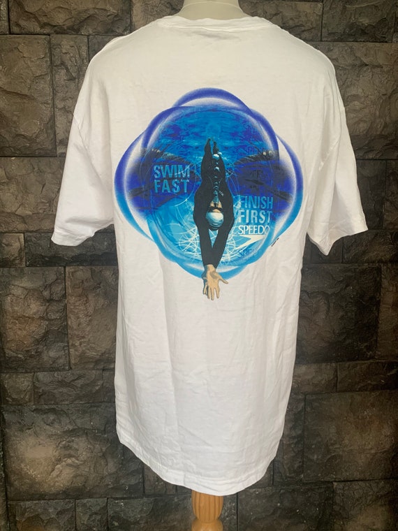 Vintage Speedo Swim Fast Finish First T shirt - Gem