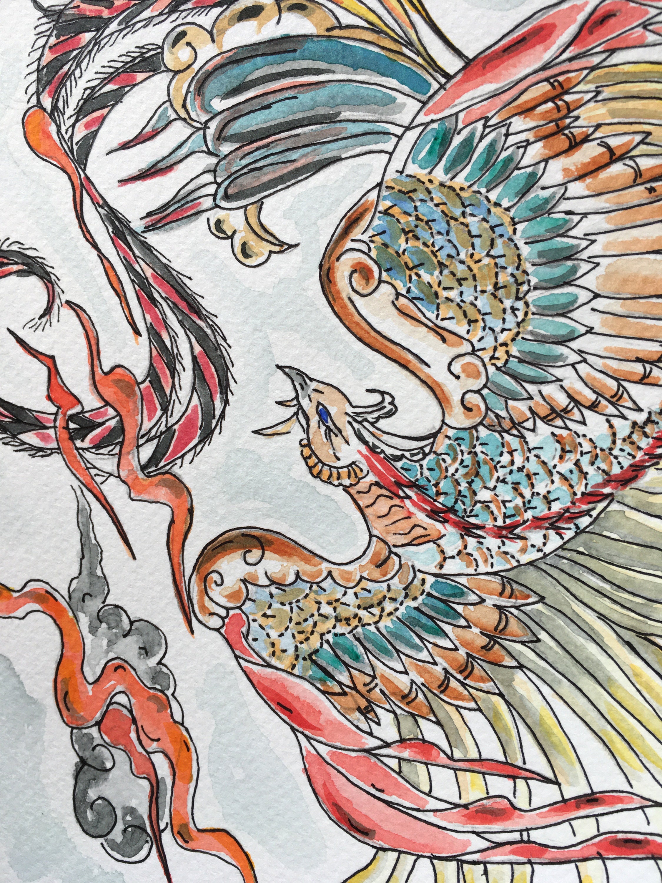 Traditional Japanese Phoenix Drawing