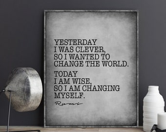 Rumi Yesterday I Was Clever - Etsy