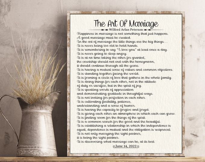The Art of Marriage Poem, Personalized Wedding Gift, Anniversary Gift ...