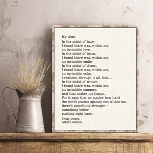 Albert Camus Invincible Summer Poem Wall Art Poster Print in the Midst ...