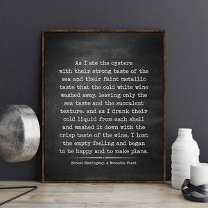 Ernest Hemingway Quote From A Moveable Feast Book as I Ate the Oysters ...