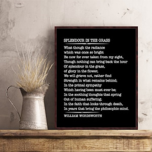William Wordsworth Splendour in the Grass Poem Poster Wall Art Decor ...