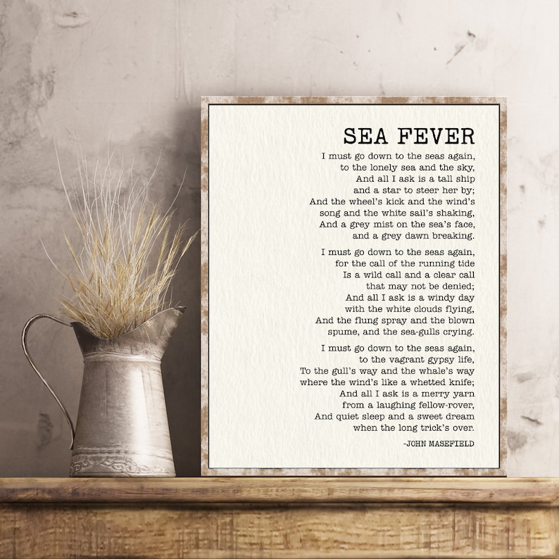 Sea Fever Poem by John Masefield I Must Go Down to the Seas - Etsy