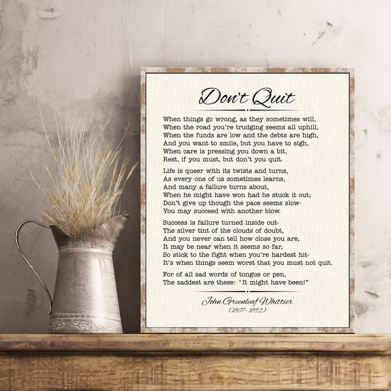 Don't Quit Poem Graduation Gift John Greenleaf Whittier Motivational ...