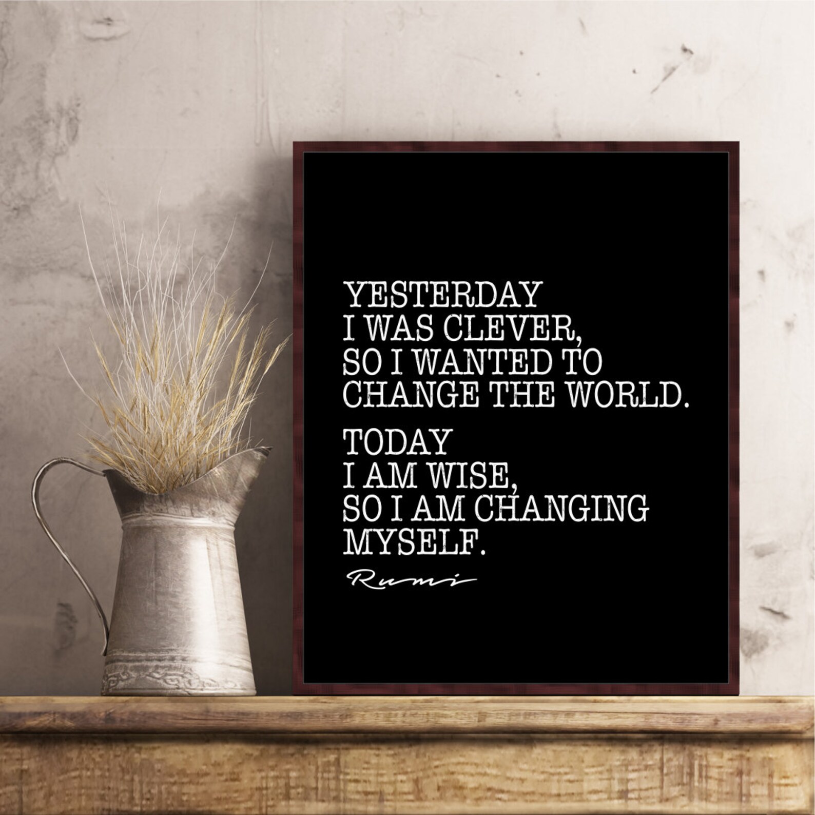 Rumi Quote Wall Art Print Yesterday I Was Clever so I Wanted | Etsy