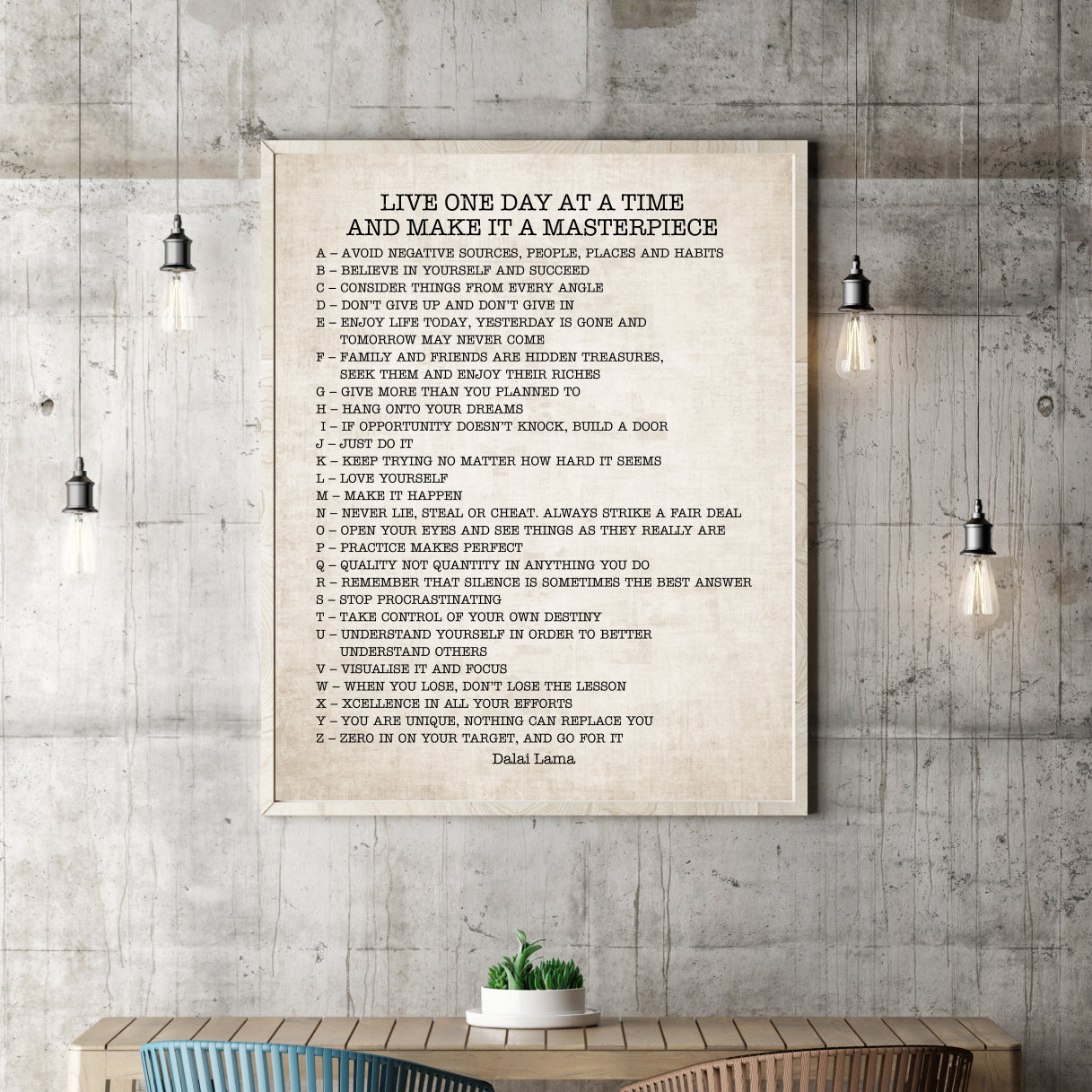 Dalai Lama A to Zen of Life Quote Wall Art Live One Day at A Time Book ...