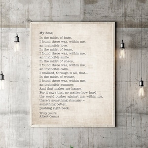 Albert Camus Invincible Summer Poem Wall Art Poster Print in the Midst ...