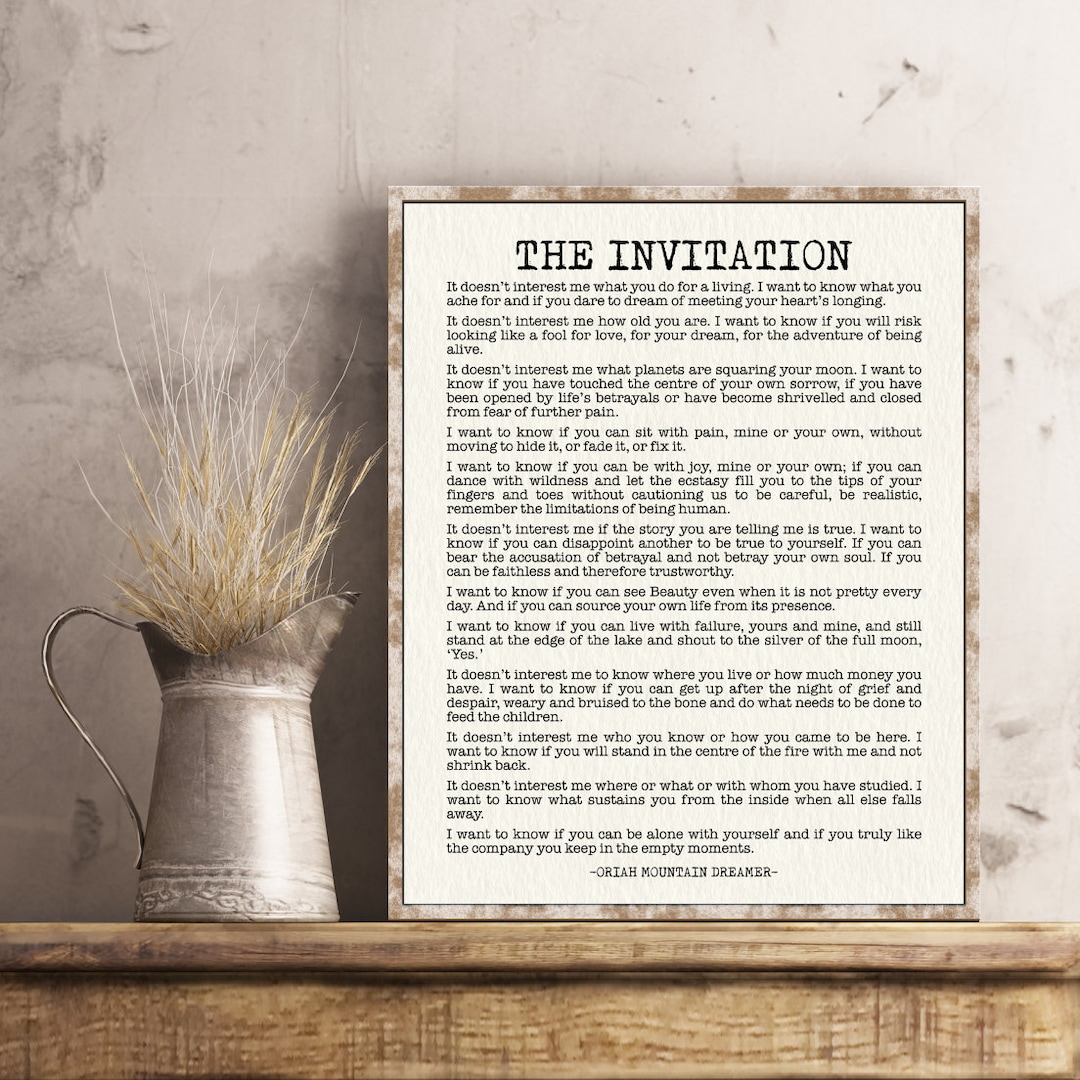 The Invitation Poem Oriah Mountain Dreamer Book Page Wall Art ...
