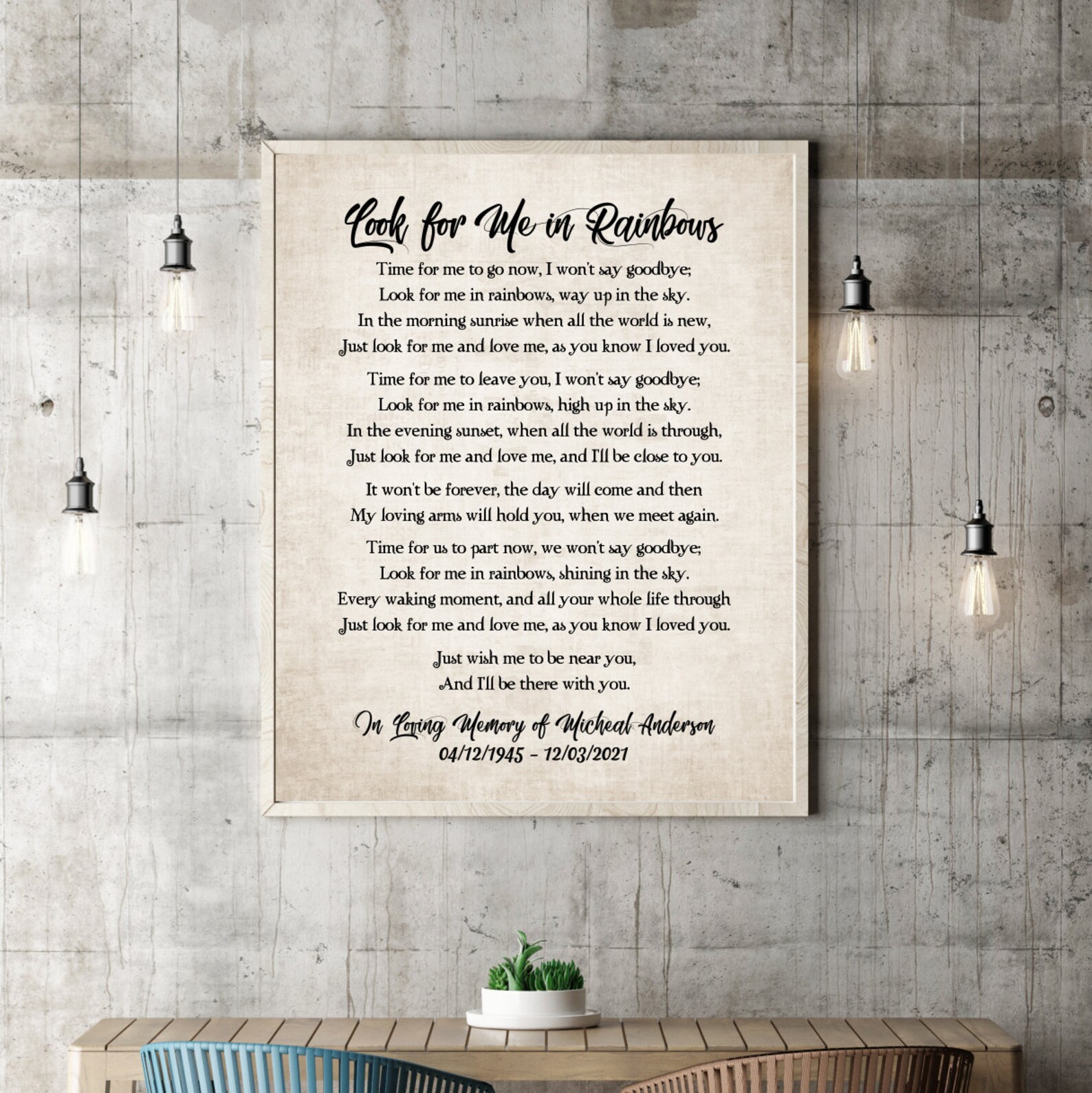 Look for Me in Rainbows Memorial Sympathy Bereavement Gift Poem Print ...