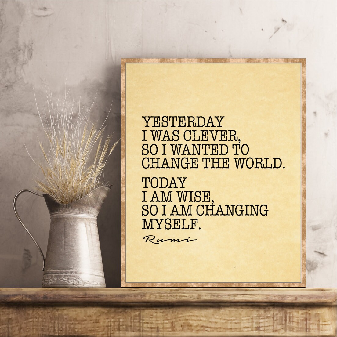 Rumi Quote Wall Art Print Yesterday I Was Clever so I Wanted - Etsy