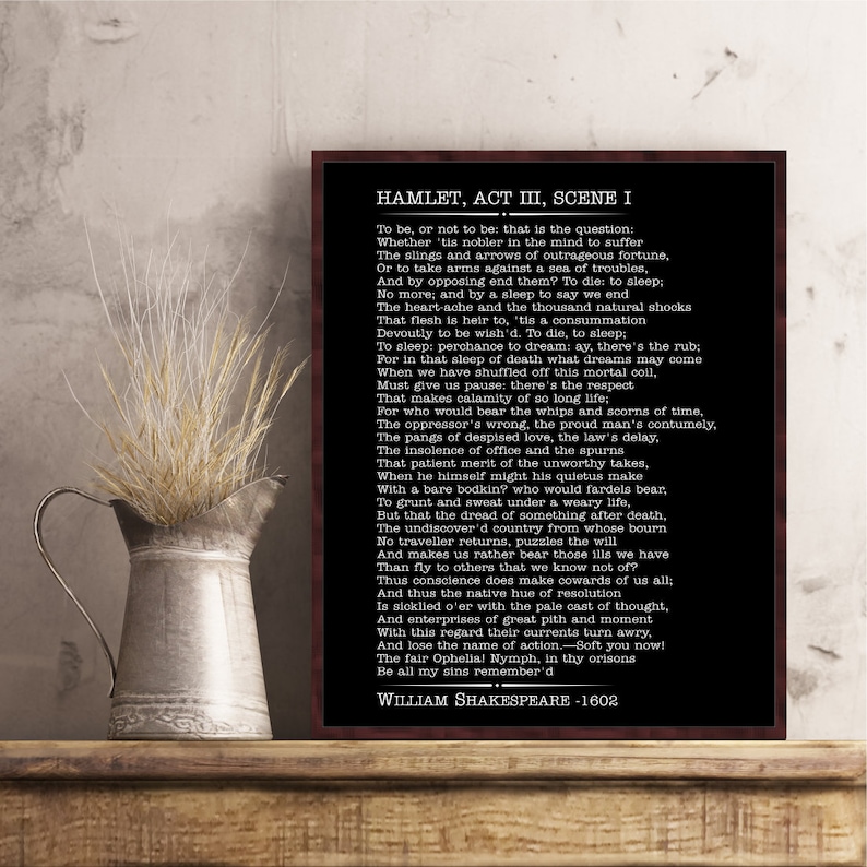 William Shakespeare Hamlet to Be or Not to Be Poster Gift Quote Wall ...