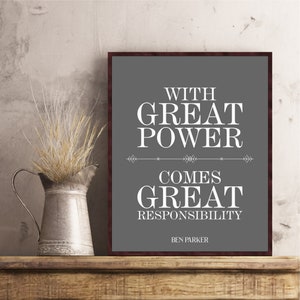 Spiderman Poster Print With Great Power Comes Great Responsibility Ben ...