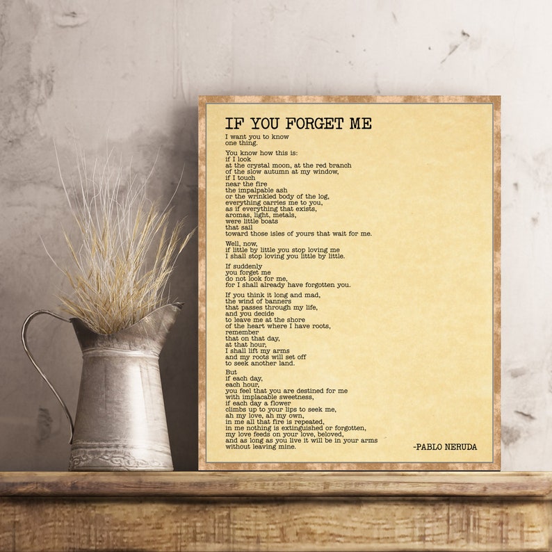If You Forget Me Pablo Neruda Poem Quote Wall Art Poster Print ...