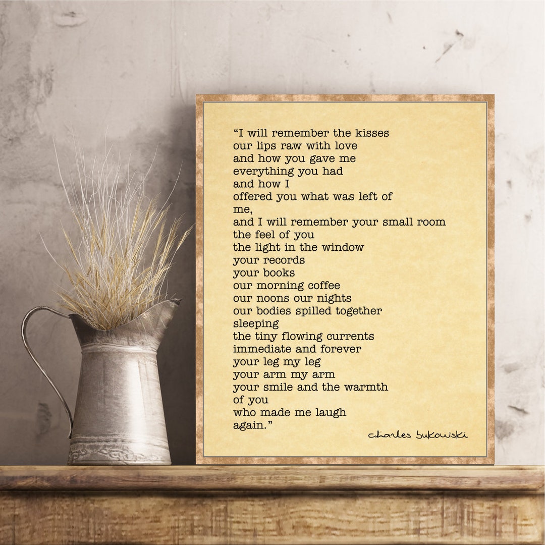 Charles Bukowski Quote Poster Wall Art Raw With Love I Will Remember ...