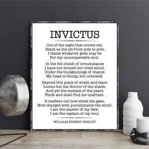 Invictus Poem Wall Art William Ernest Henley Poster Captain of My Soul ...