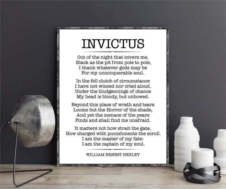 Invictus Poem Wall Art William Ernest Henley Poster Captain of My Soul ...