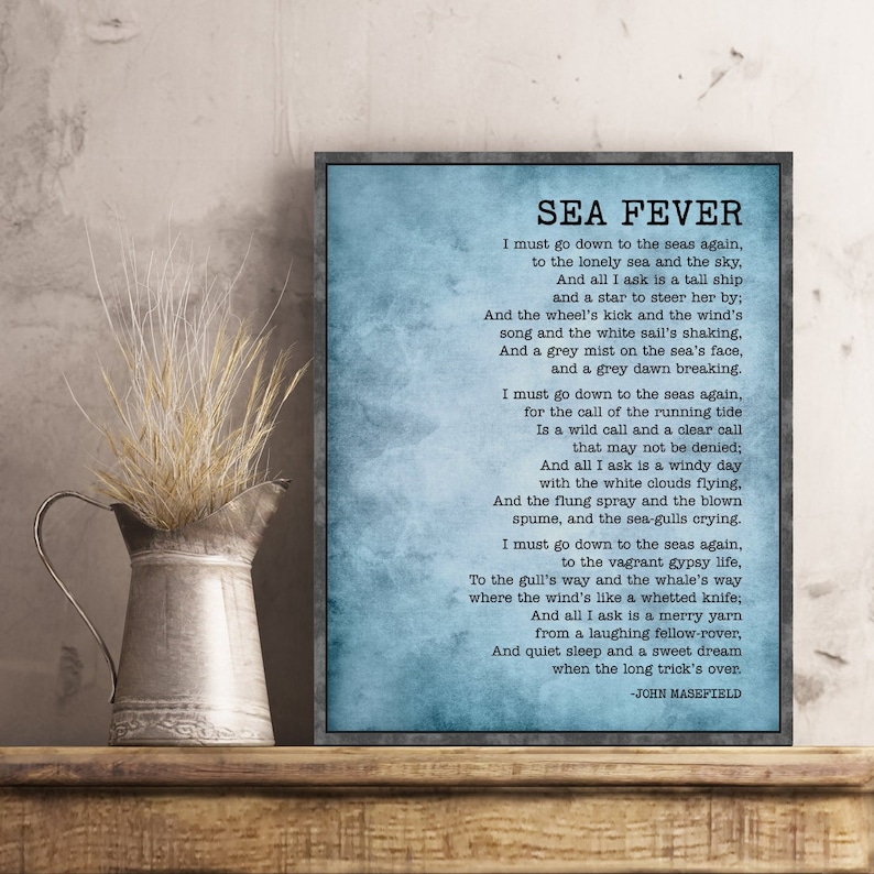 Sea Fever Poem by John Masefield I Must Go Down to the Seas - Etsy