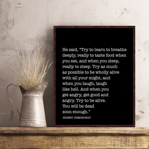 Ernest Hemingway Gifts Try to Learn to Breathe Quote Print Book Page ...