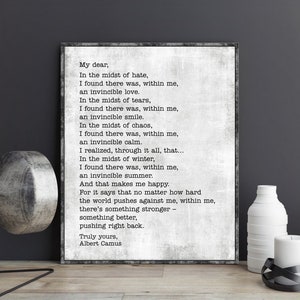 Albert Camus Invincible Summer Poem Wall Art Poster Print in the Midst ...