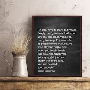 Ernest Hemingway Gifts Try to Learn to Breathe Quote Print Book Page ...