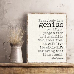 Everybody is a Genius Albert Einstein Quote Wall Art Poster Print Gift ...