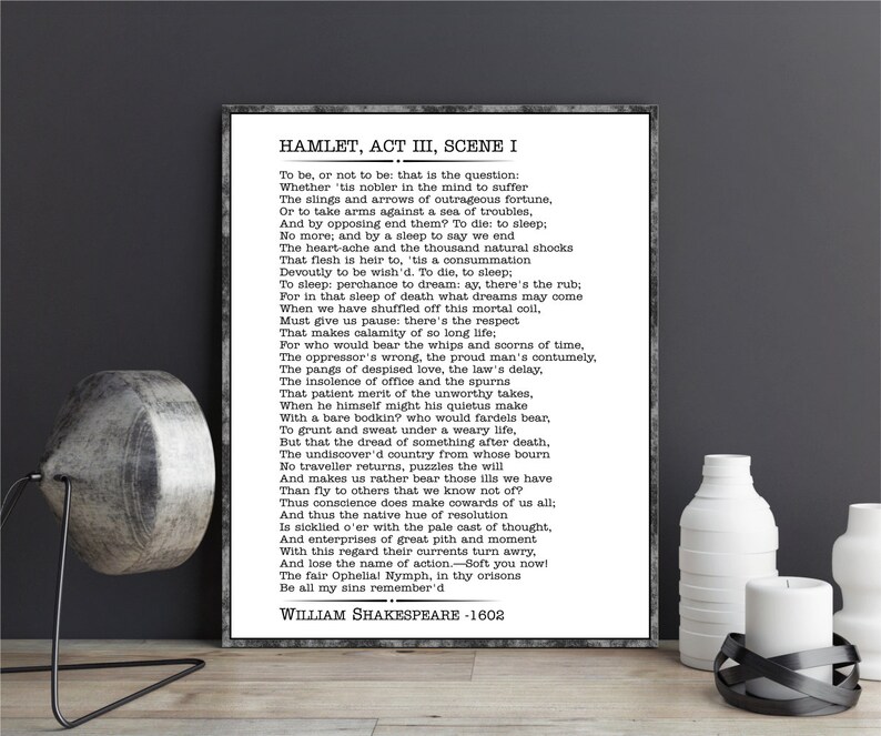 William Shakespeare Hamlet to Be or Not to Be Poster Gift Quote Wall ...