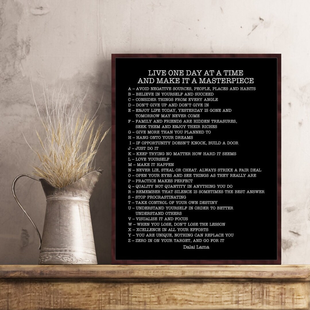 Dalai Lama A to Zen of Life Quote Wall Art Live One Day at A Time Book ...