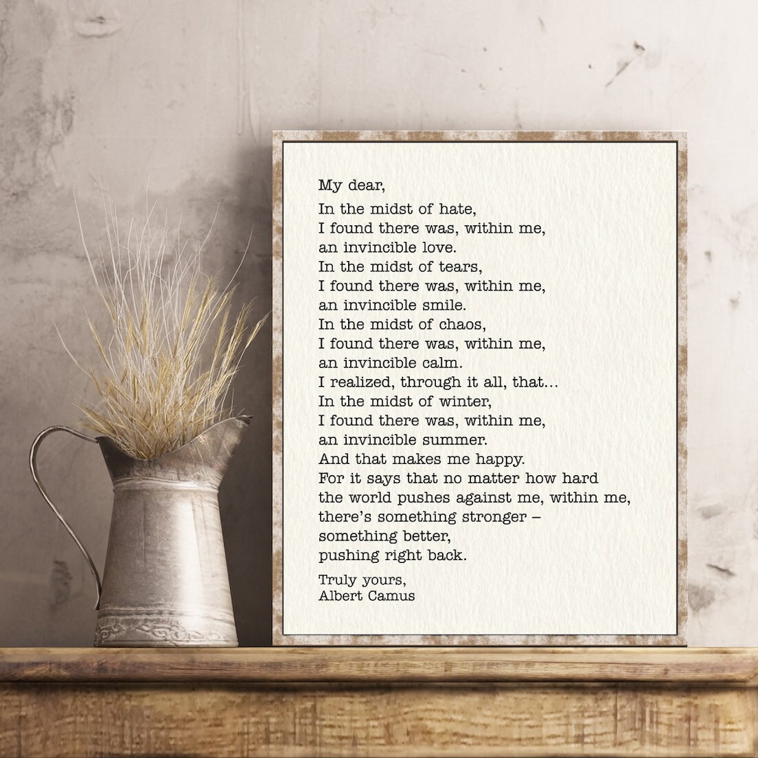 Albert Camus Invincible Summer Poem Wall Art Poster Print in the Midst ...
