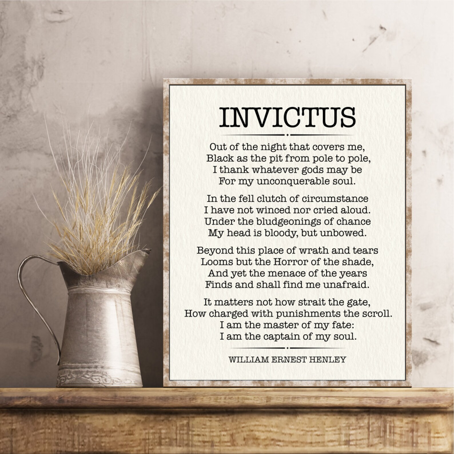 Invictus Poem Wall Art William Ernest Henley Poster Captain of My Soul ...