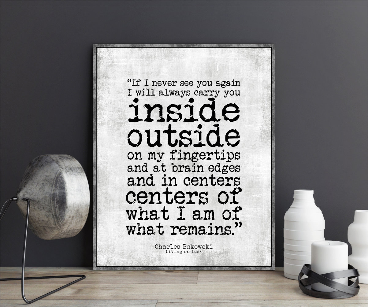 Charles Bukowski Quote Poster Wall Art Living on Luck If I Never See ...